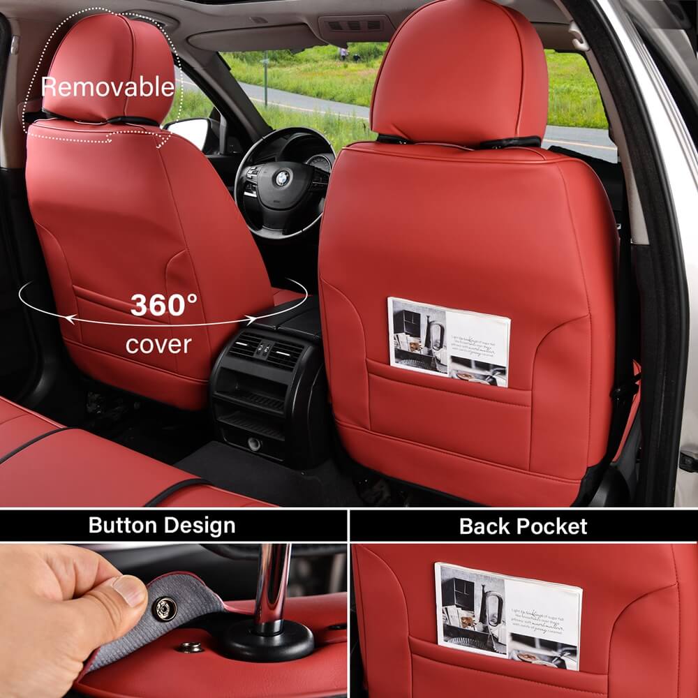Coverado Front and Back Car Seat Covers Set Premium Faux Leather Water